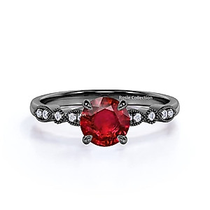 Full Black Gold Over 925 Sterling Silver Round Cut Red Ruby Solitaire Promise Ring Gift for her 10
