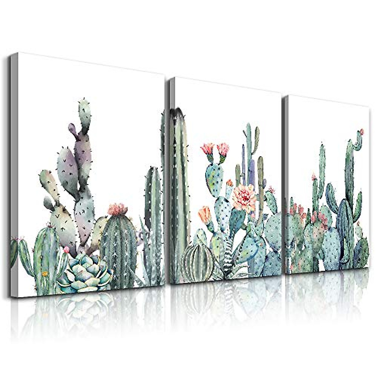 Canvas Wall Art for bedroom living room Canvas Prints Artwork bathroom Wall Decor Green plants Succulent cactus flower painting 12" x 16" 3 Pieces modern Framed Ready to hang Office Home Decorations