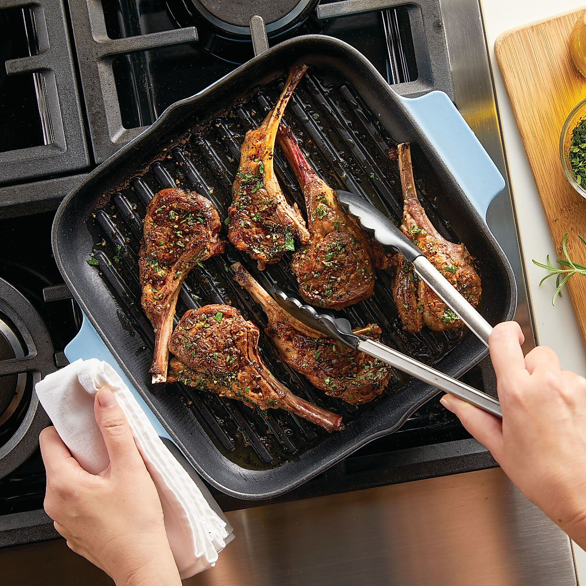 KitchenAid Enameled Cast Iron Square Grill and Roasting Pan, 11 Inch, Blue Velvet