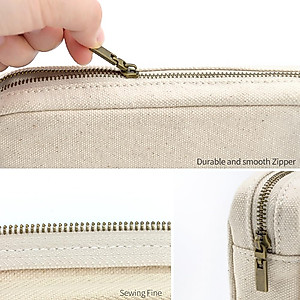 Pencil Pen Case, Dobmit Big Capacity Pencil Pouch Canvas Makeup Bag for Girls and Boys Durable Office Stationery Organizer - Beige