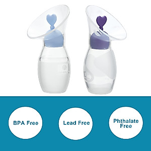 Amplim 2X Food Grade Silicone Breast Pumps 4oz/100ml | Manual Breast Pump Milk Collector with Breastfeeding Milk Saver Stopper | FSA HSA | BPA PVC Lead and Phthalate Free | Blue Purple
