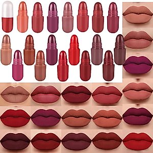 BINGBRUSH 18Pcs Mini Capsule Makeup Lipstick Pills, Long Lasting Lip Stain Set Lápiz Labial Rojo Women Red Lipsticks Cute Lip Stick Purse Set Labiales Matte Larga Duracion 24