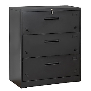 GREATMEET Lateral File Cabinet 3 Drawer,Heavy Duty Metal Lateral File Cabinet with 3 Drawer for Letter/Legal Size,Large Storage Cabinet for Home Office (Black)