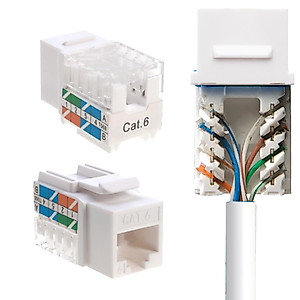 SATMAXIMUM Cat6 Keystone Ethernet Wall Jack Punch Down UTP 45-Degree (Easier Termination Than 90-Degree), RJ45 Slim Profile Speed Termination 45° Angled White (50 Pack)