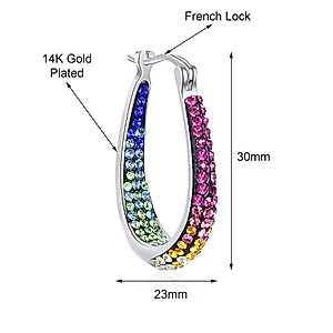 Savlano 14K White Gold Plated Inside Out Crystal Hoop Earrings For Women (Rainbow)