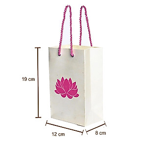 Desi Favors Lotus Gift Bags - Lotus Printed Paper Gift Bags for Christmas Weddings Birthdays Pooja/Puja Return Gifts Shagun Gift Bags - 7.4x4.7x3.14 Inch (Pack of 8)