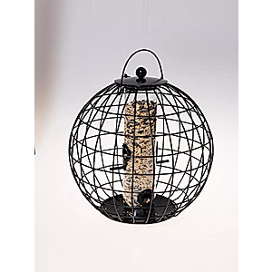 Gardeners Supply Company Globe Cage Bird Feeder | Sturdy and Squirrel Proof Outdoor Garden Hanging Hummingbird Feeder with Mixed Seeds Container | Best for Finches Nuthatches and Other Small Birds
