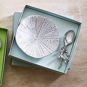 Mariposa Sea Urchin Ceramic Canape Plate with Coral Spoon, Grey