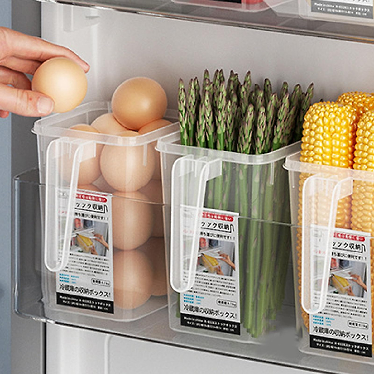 Cyrank 2Pcs Refrigerator Organizer Box, Refrigerator Side Door Storage Box with Lid Fruit Vegetable Containers Clear Plastic Fridge Side Door Storage Box Set for Kitchen