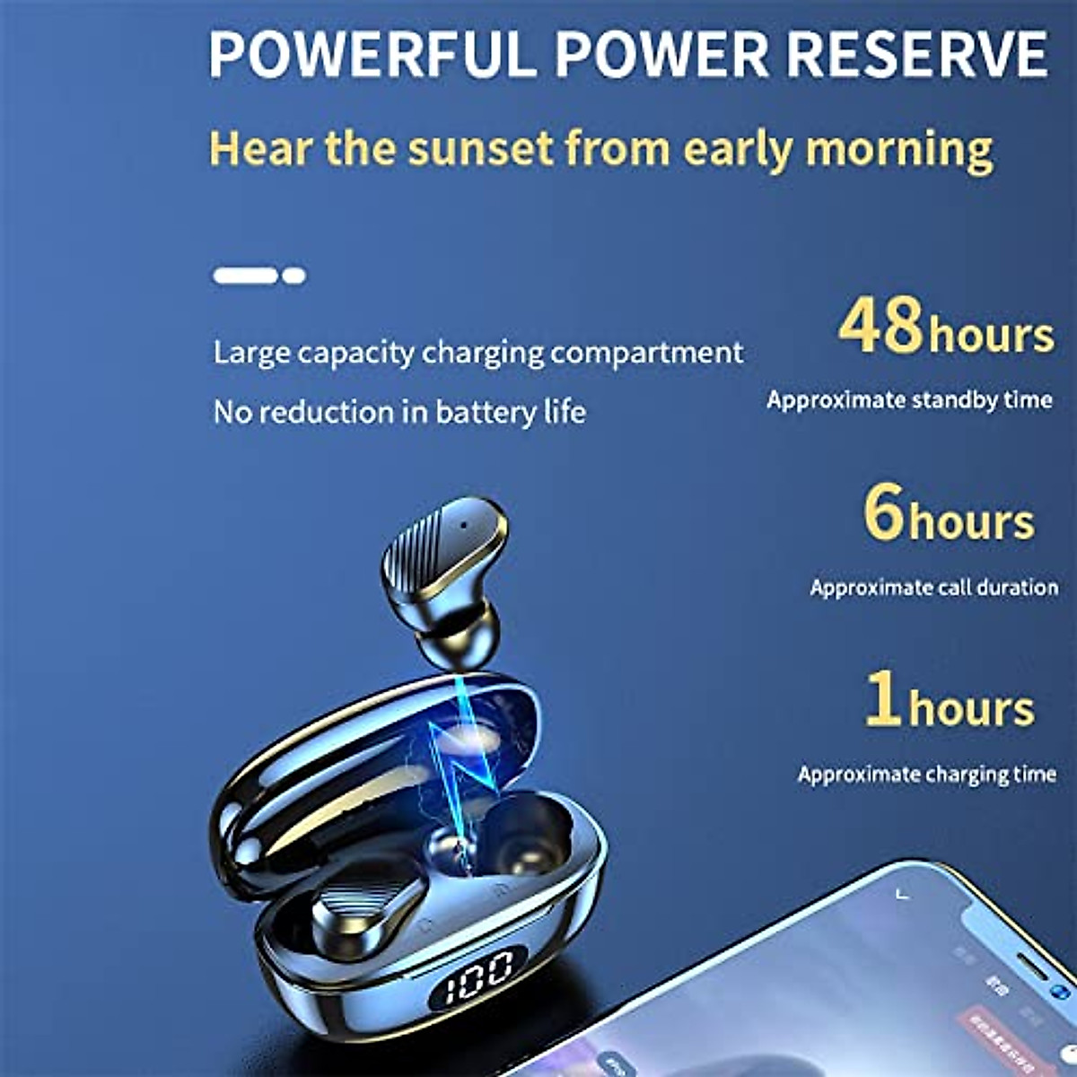 Wireless Earbuds, Blue-tooth Earbuds Headphones Hi-Fi Stereo Earphones Touch Control/Digital Display, In-Ear Headphones Sports Earbuds Built-in Mic/Noise Cancelling/Premium Deep Bass/IPX6 (Black)