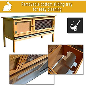 PawHut Wooden Rabbit Hutch Bunny Cage with Openable Waterproof Roof, No Leak Tray Sturdy Fir Wood Build for Indoor/Outdoor