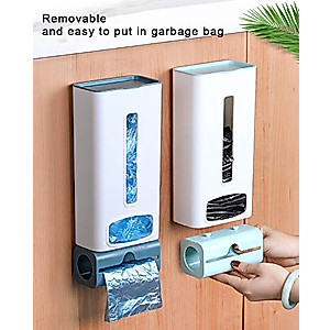 Garbage Bag Holder Kitchen Plastic Bag Holder Garbage Bag Dispenser Storage Box Wall Mount Bag Saver Bag Storage for Plastic Bags (Dark Blue)