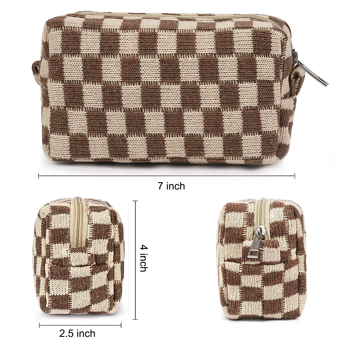 SOIDRAM 2 Pieces Checkered Cosmetic Travel Bags - Cute Makeup Pouch Organizers With Brush Storage for Women
