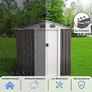 FOOWIN Metal Storage Shed, Storage with Sliding Doors and Vents,Metal Garden Shed Steel Anti-Corrosion Storage House Metal Sheds for Backyard Garden Patio Lawn (Grey & White 6 'x 4'), (lympj-22)