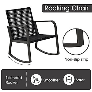 Temminkii 3 Pieces Patio Bistro Set Outdoor Rocking Chair w Cushion for Yard Garden Poolside (Blue)