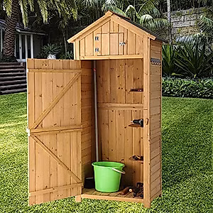 LVUYOYO Outdoor Storage Shed - Weather Resistant Outdoor Garden Storage Cabinet with Lockable Doors - Waterproof Tool Storage Organizer for Patio, Garden, Backyard, Lawn
