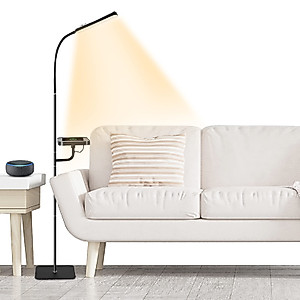 GMK Smart LED Floor Lamp, 12W Bright Standing Lamp with Wireless Charger, Stepless Adjustable 2700-6500K Modern Floor Lamp, Reading Floor Lamp with Remote & Voice Control for Living Room, Bedroom