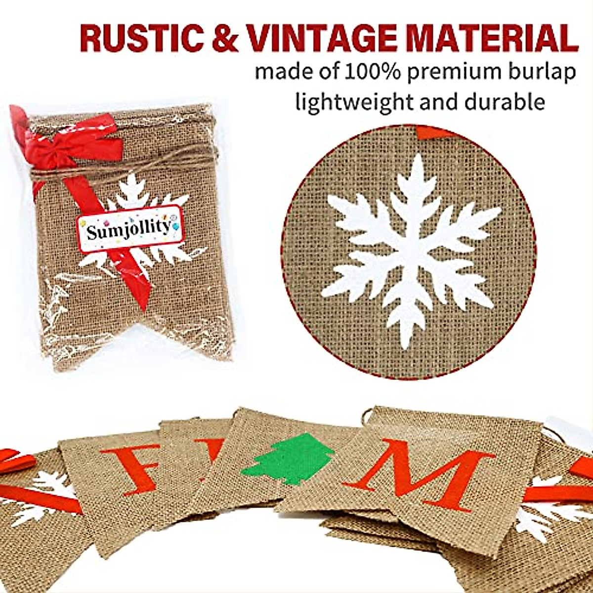 Be Merry Burlap Banner Christmas Decorations | Rustic Christmas Tree Snowflake Sign Burlap Garland | Christmas Decor for Mantle Fireplace Xmas Holiday Party Supplies | Outdoor Indoor Hanging Decor