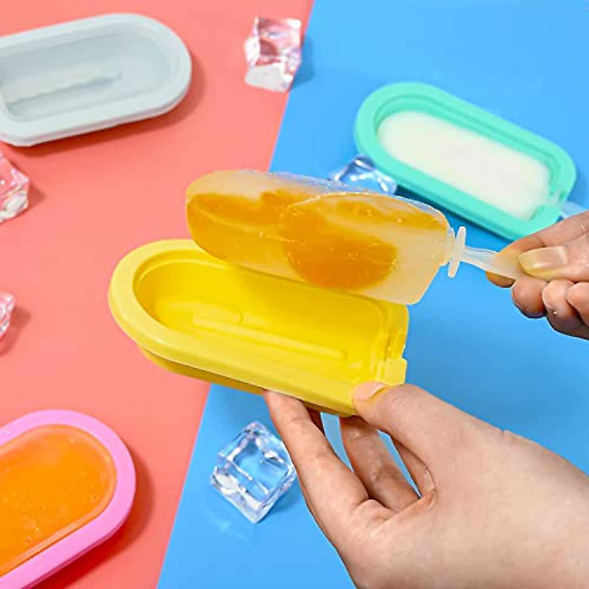 Silicone Popsicle Molds 4 Pieces Ice Pop Molds for Toddlers Reusable Dishwasher Safe Multicolour