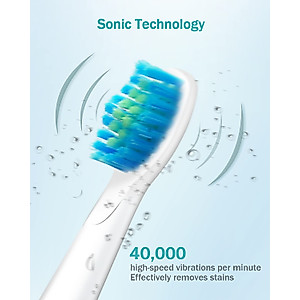 Initio Sonic Electric Toothbrush for Adults, Rechargeable Toothbrush with Smart Timer, 5 Modes, 3 Brush Heads, 40,000 VPM Motor, Whitening Power Toothbrush, IT959 (White)