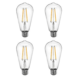 Tenergy Vintage LED Edison Bulbs 8W, Equivalent 60W Incandescent, Cool White Color Light 4000K, ST64 Antique LED Filament Bulbs, E26 Medium Base, Non-Dimmable, Clear Glass, 4 Count