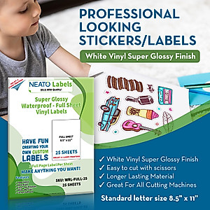 Printable Vinyl Sticker Paper - Waterproof Sticker Paper for Inkjet and Laser Printer - 25 White Full Sheet Super Glossy Craft Labels - Strong Adhesive - Tear Resistant - Made in The USA