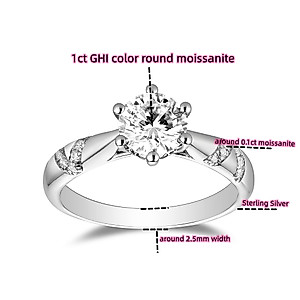 DovEggs Moissanite Engagement Ring for Women 1ct 6.5mm G-H-I Color Heart Arrows Cut Moissanite Solitaire 14k Gold QUALITY Silver Engagement Wedding Ring with Accents(5)