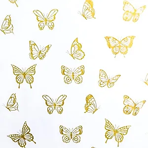 MR FIVE White with Metallic Gold Butterfly Tissue Paper Bulk,20" x 28",Gold Butterfly Design Tissue Paper for Gift Bags,Gold Gift Wrapping Tissue Paper,30 Sheets