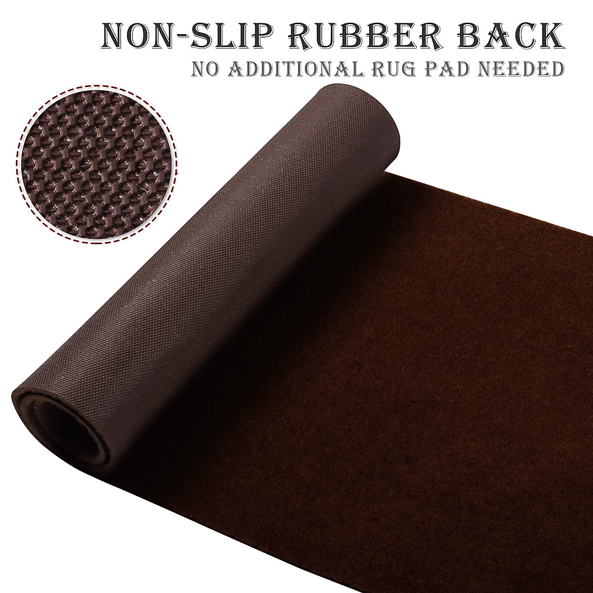 AYOHA Runner Rug 2' x 6' Indoor/Outdoor Carpet Runners, Hallway Kitchen Entryway Bedroom Area Rugs with Natural Non-Slip Rubber Backing, Garage mat, Chocolate Brown (Available for Custom Sizes)