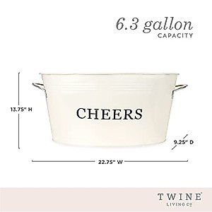 Twine Rustic Farmhouse Decor Ice Bucket & Galvanized Cheers Beverage Tub for Parties, 6.3 Gallons, Cream