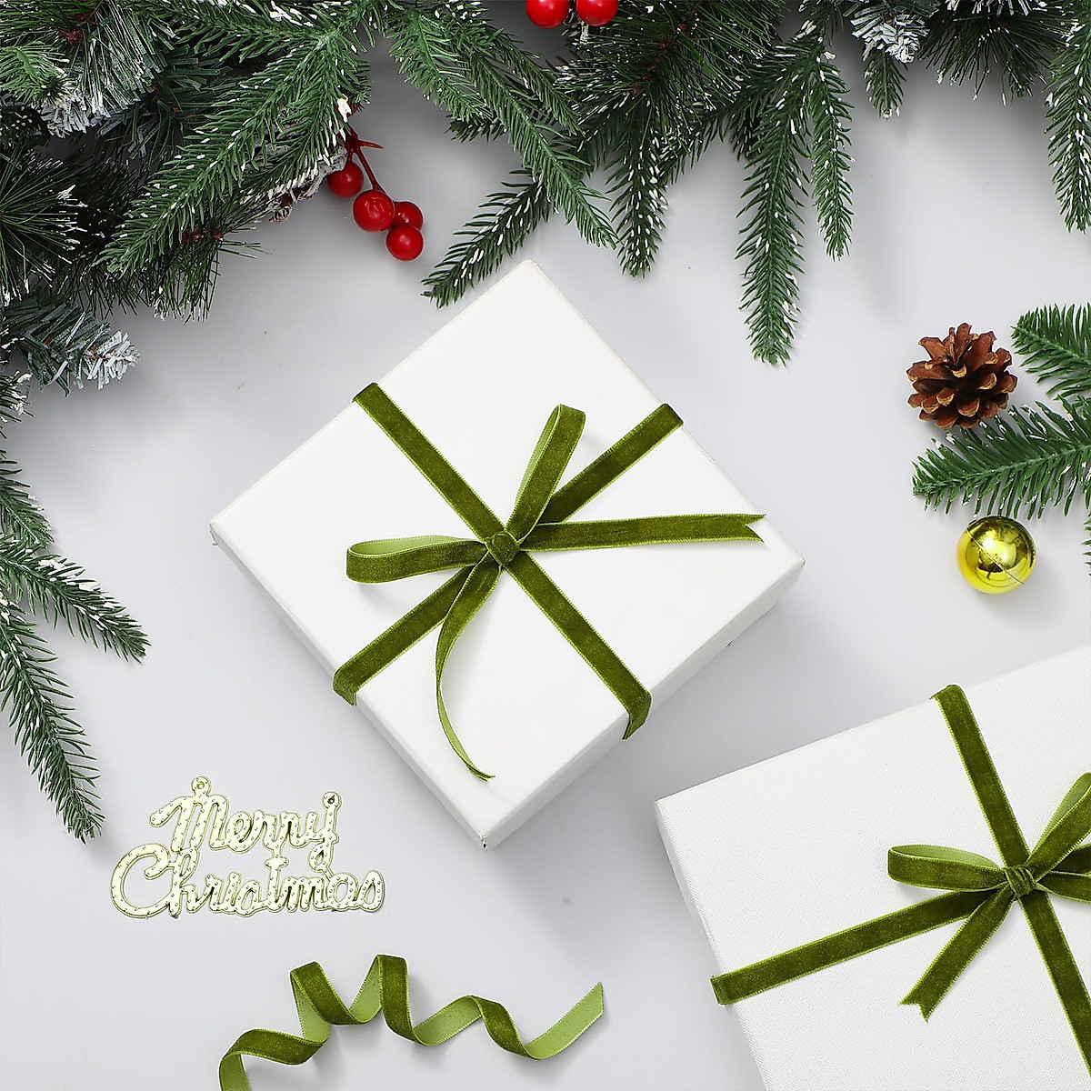 Chuangdi 3/8 Inch, 30 Yard Christmas Olive Green Velvet Ribbon Wide Vintage Velvet Ribbons for Christmas Tree Ornaments Flower Bouquets Baby Shower Wedding Wreath Bow Making DIY Craft Choker