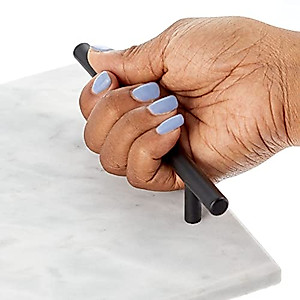 mDesign Thin Marble Pastry Board, Cutting Slab Kitchen Serving Tray with Deco Handles for Baking, Chopping, and Rolling - Serve Bread, Candy, Chocolate, Cheese, and Appetizers - Marble/Black