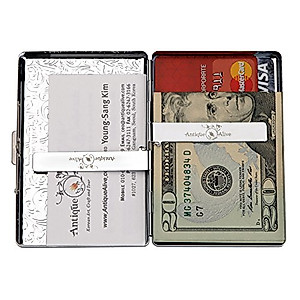Mother of Pearl Design Extra Long 100S Super Slim King Size 16 Cigarette Engraved Metal Steel RFID Blocking Protection Credit Business Card US Bill Currency Cash Holder Case Storage Box (Butterfly)