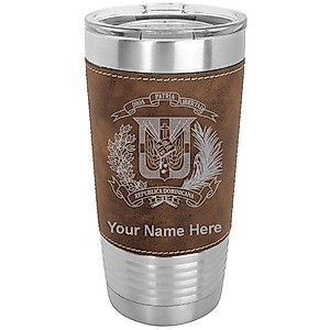 LaserGram 20oz Vacuum Insulated Tumbler Mug, Coat of Arms Dominican Republic, Personalized Engraving Included (Faux Leather, Rustic)