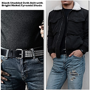 Geyoga Studded Belt Metal Punk Rock Rivet Belt Punk Leather Belt Threads Studded Goth Belt with Pyramid Studs for Women Men(Silver)