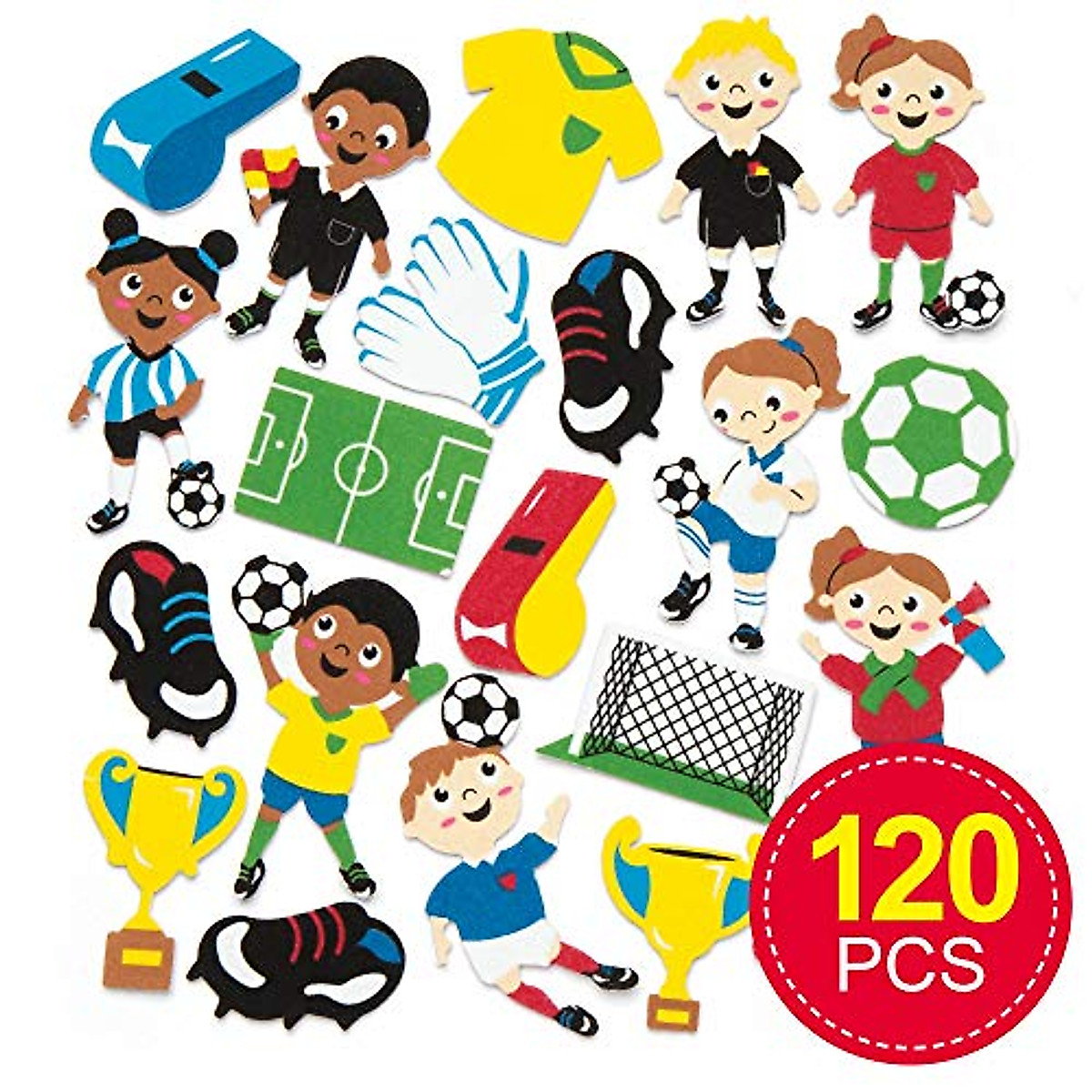 Baker Ross AR505 Soccer Foam Stickers - Pack of 120, for Kids' Crafts and Art Projects, Cards, Party Bags, and Ornaments