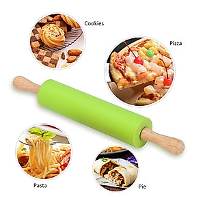Alimat PluS Silicone Rolling Pin - Dough Roller for Pizza, Cookie with Wooden Handle & Nonstick Surface - 2 Pack Rolling Pins for Baking (9+12 Inch)