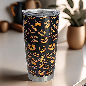 CINHOLL Halloween Boo Tumbler 20oz Insulated Stainless Cup Skull Pumpkin Nightmare Basket Gifts for Women Men Coffee Mug with Lid