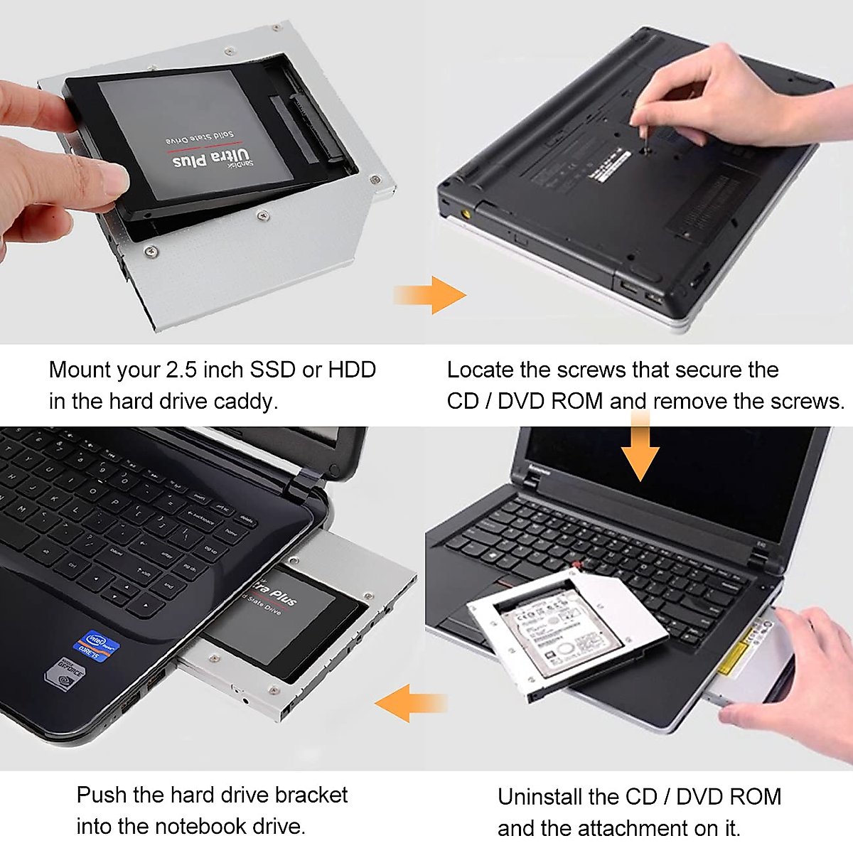 TODAAIR Computer Hard Drive Enclosures for CD/DVD ROM｜9.5mm｜SATA to SATA｜2nd SSD HDD｜Hard Drive Caddy｜MacBook Pro｜Compatible with All Systems｜All Brands Laptops