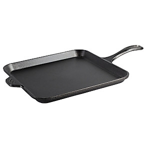 Lodge Cast Iron Square 11" Griddle & Silicone Hot Handle Holder - Red Heat Protecting Silicone Handle for Cast Iron Skillets with Keyhole Handle