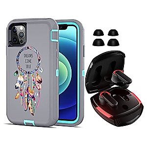 True Wireless Earbuds Bluetooth Headphones and iPhone 12 Pro Max Case 6.7 inch 2021 Heavy Duty Protective Armor Shockproof Case Noise Cancelling Earphones Stereo Bass Built-in Mic Bluetooth Headphone
