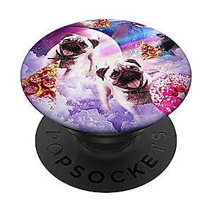 Pugs in the clouds with donut and pizza PopSockets Swappable PopGrip
