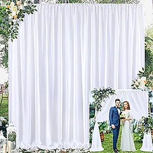 10ft x 10ft White Backdrop Curtain for Parties Thick Polyester White Wedding Drapes Panels Satin Curtains Decoration Back Drop Cloth for Photography Baby Shower Birthday Party