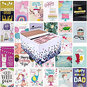 100 All Occasion Greeting Cards- 100 Eye Catching Designs with Greeting Card Organizer Box- Friendship Cards, Anniversary Cards, BFF Cards, Thanks Cards, Wedding Cards & More- 4 x 6 with 100 Envelopes