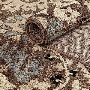 BLUENILEMILLS Blue Nile Mills: Modern Oriental Floral Damask Area Rug with Jute Backing, Light Blue, 7' x 9'