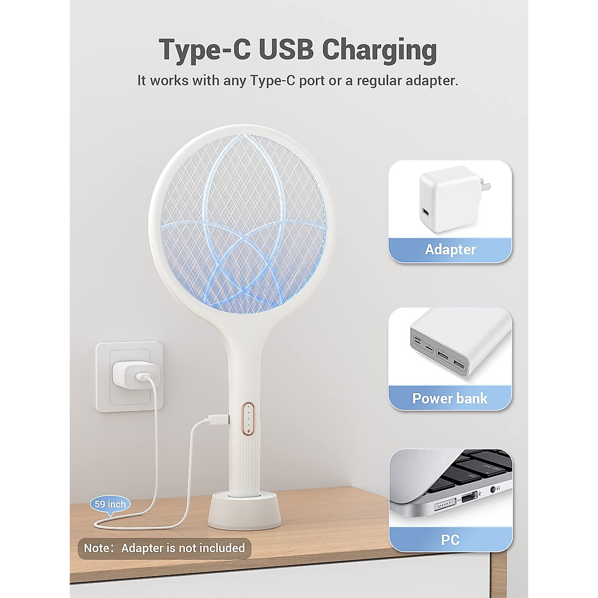 YISSVIC Electric Fly Swatter 4000V Bug Zapper Racket Dual Modes Mosquito Killer with Purple Mosquito Light Rechargeable for Indoor Home Office Backyard Patio Camping