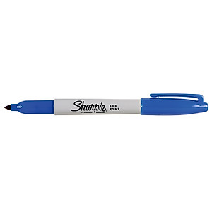 Fine Point Permanent Marker, BLUE, Durable Ink is Fade-Resistant and Water-Resistant - BLUE - 12 Pens Per Box - 1 Box