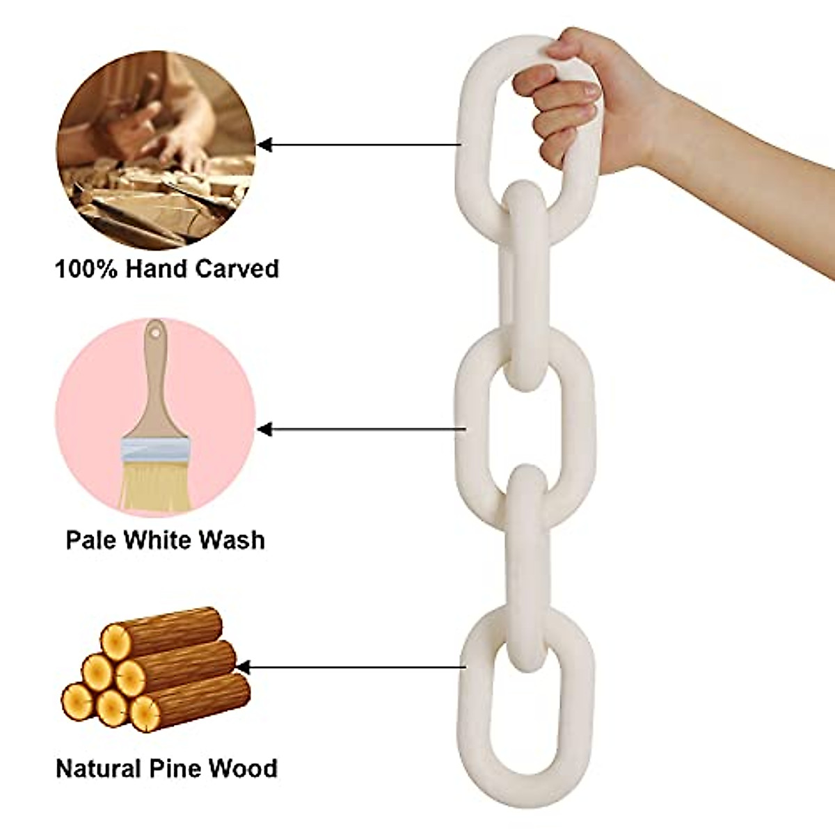 HMASYO Wood Chain Link Decor – 22" Hand Carved 5-Link Wood Knot Decorative Chain Wood Decor, Rustic Wood Link Decorative Object Large Wooden Chain for Home Living Room Coffee Table Farmhouse