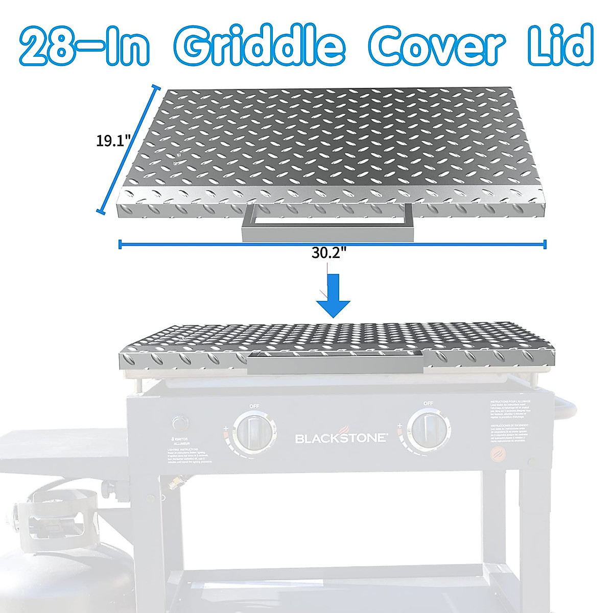 PARTAKER Griddle Hard Cover Lid for 28-Inch Blackstone 2-Burner Flat Top Grill Cooking System, Diamond Plate Stainless Steel Blackstone Griddle Accessory