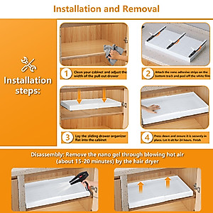 Pull out Cabinet Organizer 21" Deep Heavy Duty Expandable(12.6"-21") Slide out Drawers for Kitchen Cabinets with Adhesive 1 Pack Adjustable Roll out Shelf Storage Organization for Pantry Bathroom